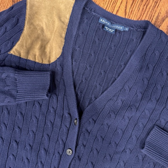 Ralph Lauren | Sweaters | Ralph Lauren Cable Knit Cardigan Leather ...
